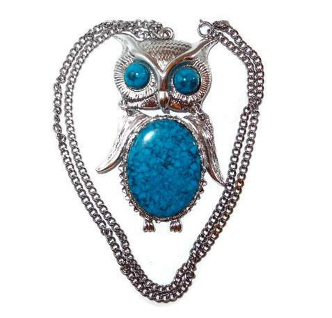Articulated Owl Faux Turquoise Pendant Necklace - Etsy