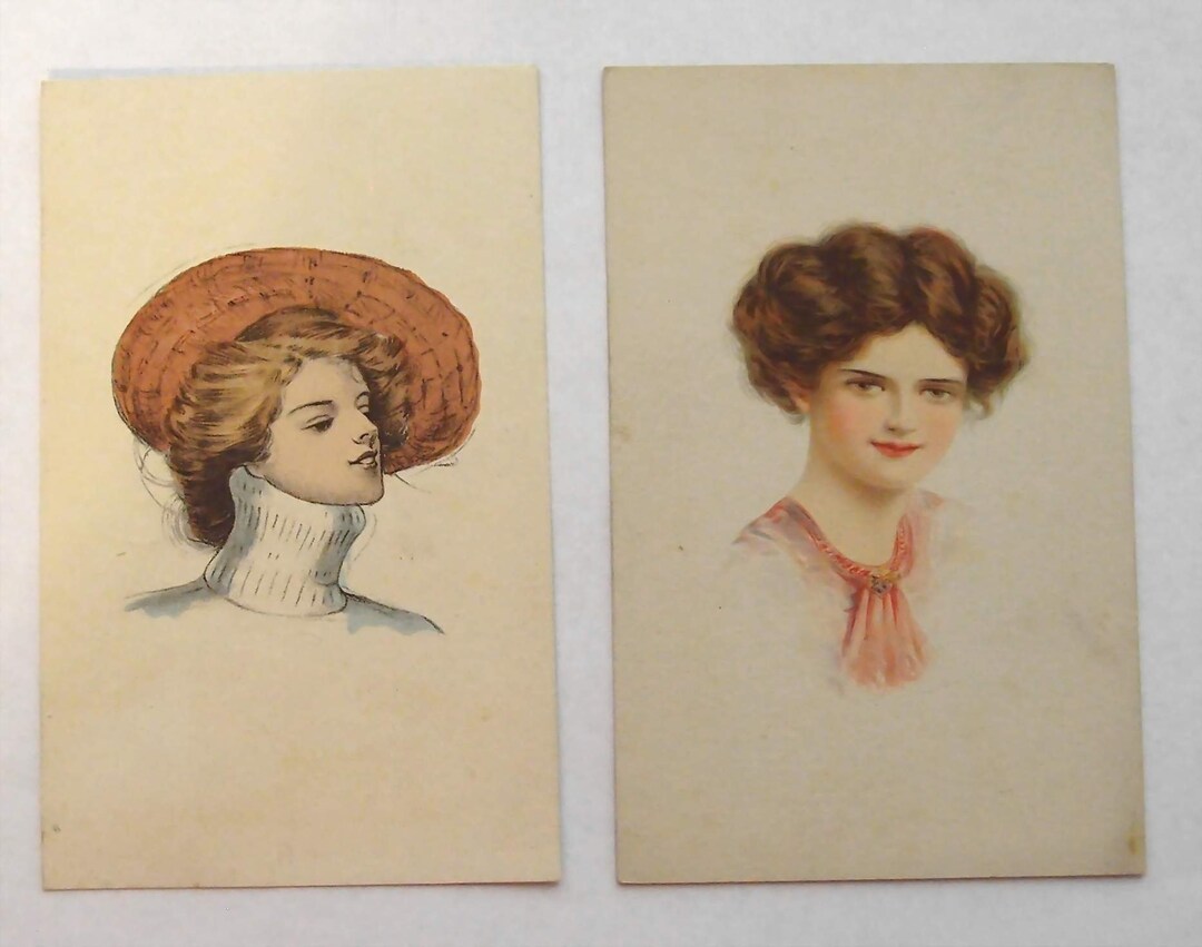 Beautiful Glamour Lady Lithograph Postcards Hand Painted 1910 - Etsy