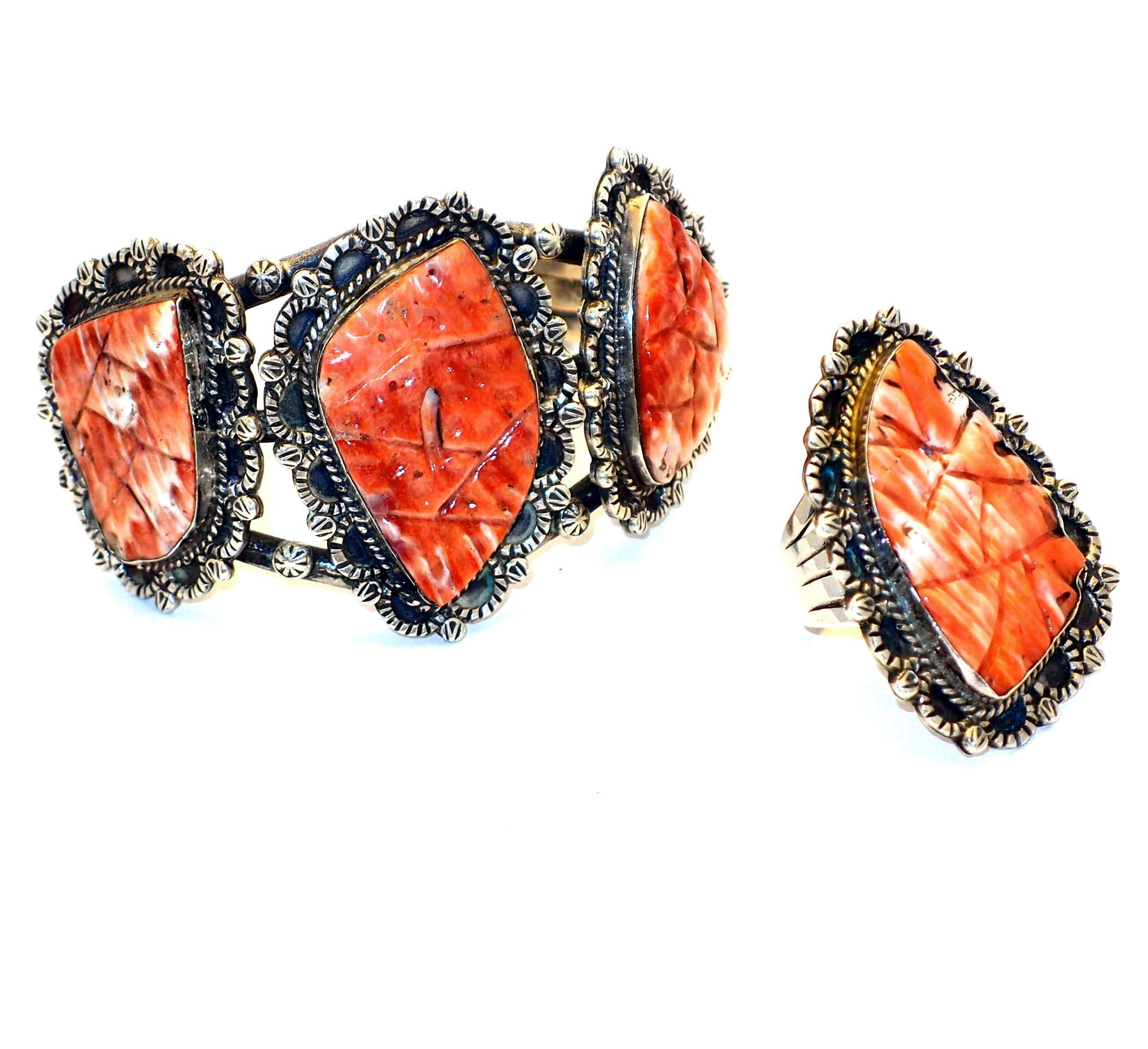 Navajo American Indian Calvin Toddy Sterling Silver Set Spiny Oyster ...