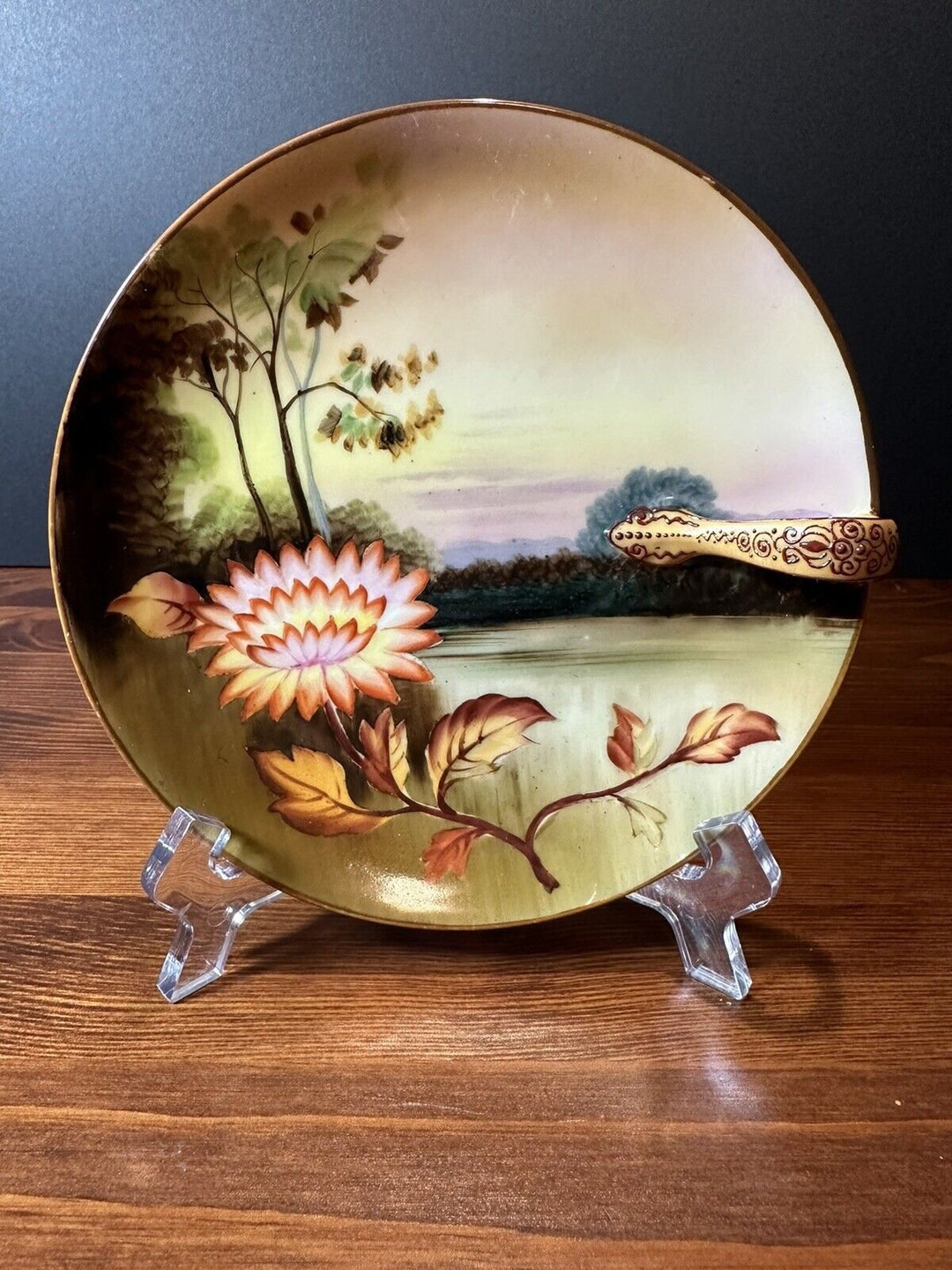 Antique Nippon Morimura Hand-painted Dish With Moriage Finger Handle ...