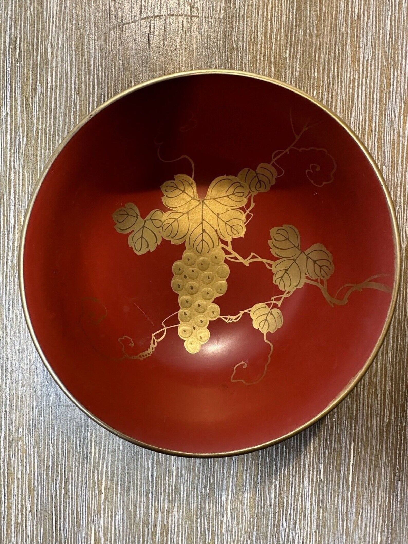Two Vtg/antique Asian Lacquer Ware Bowls - Goldfish & Grapes Design in ...