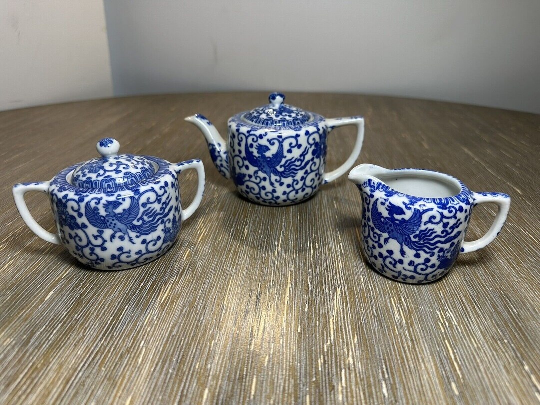 Vintage Japanese Flying Phoenix Bird Ware Teapot, Sugar, and Creamer ...