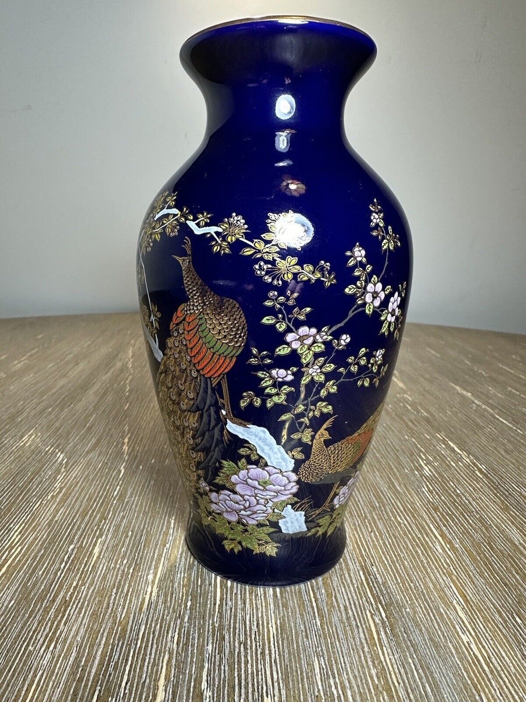 VTG Japanese Cobalt Blue Peacock & Floral Vase Asahi Sato Gordon Collection - Etsy