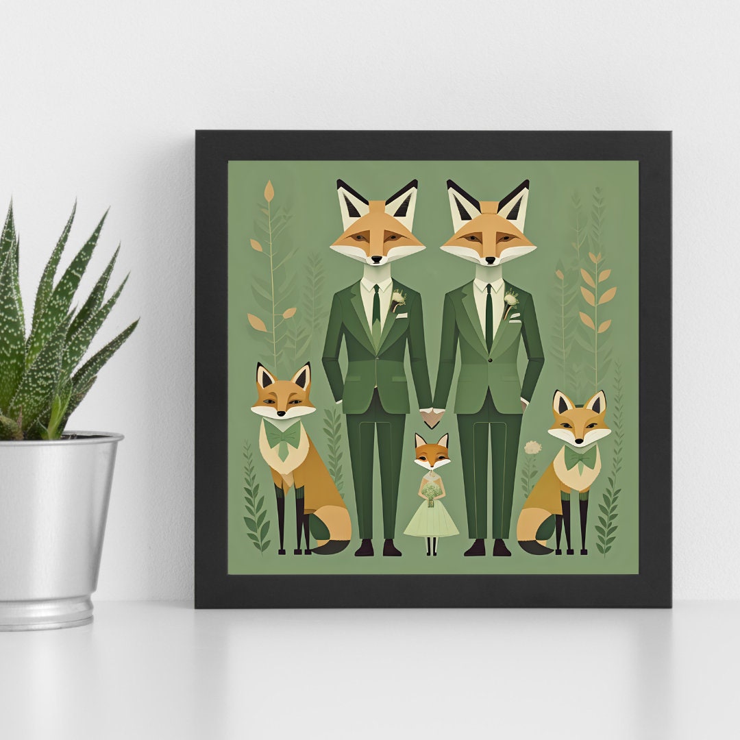 Fox Family Wall Art Digital Print PNG Mid-century Modern Living Room ...