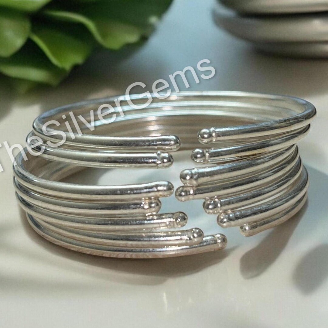 Thick West Indian Bangles, Set of 7 Silver Bangles, 925 Sterling Silver Bangles, 7 Designer ...
