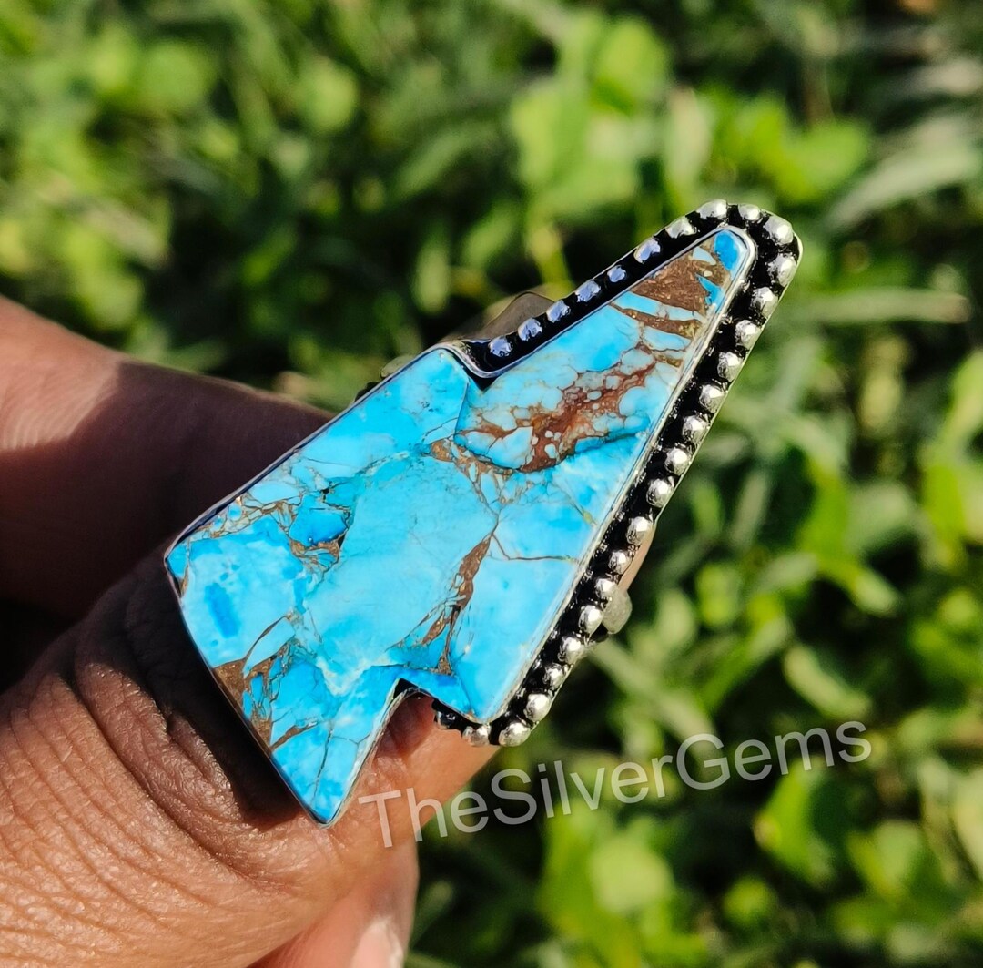 Lightning Bolt Turquoise Ring, Blue Copper Turquoise Ring, Handmade ...