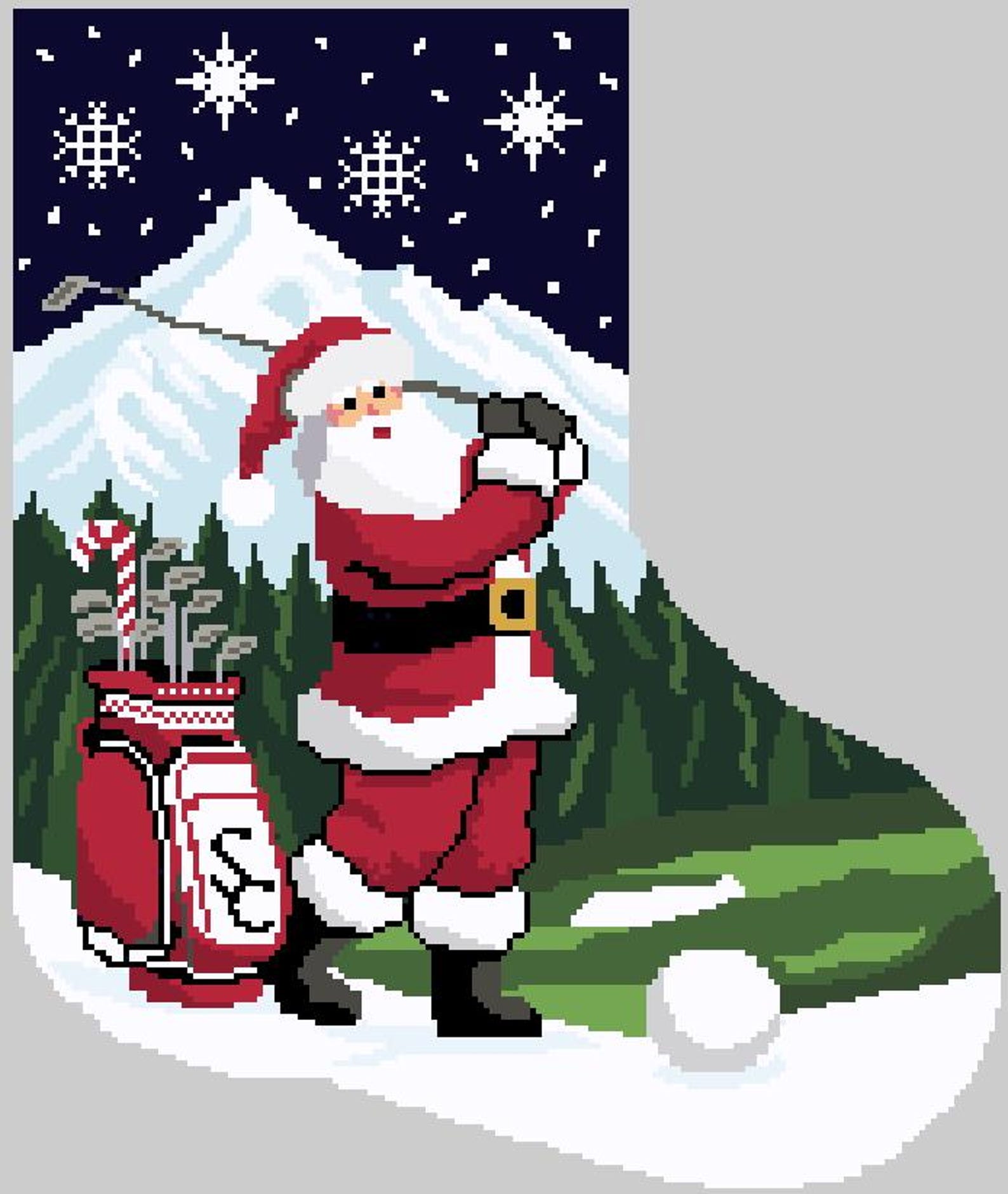 Golfing Santa Christmas Stocking Needlepoint Pattern (stitch Guide) - Etsy