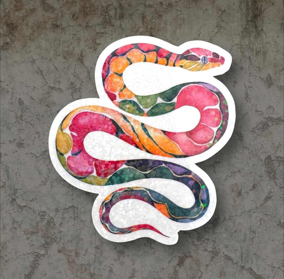 Colorful Snake Sticker, Sparkly Holographic Serpent Decal, Aesthetic ...