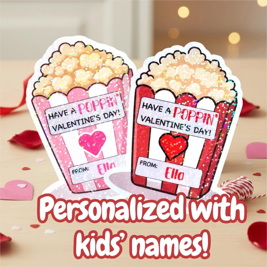 Valentine Popcorn Stickers,valentine's Day Stickers, Boy Girl Kids ...