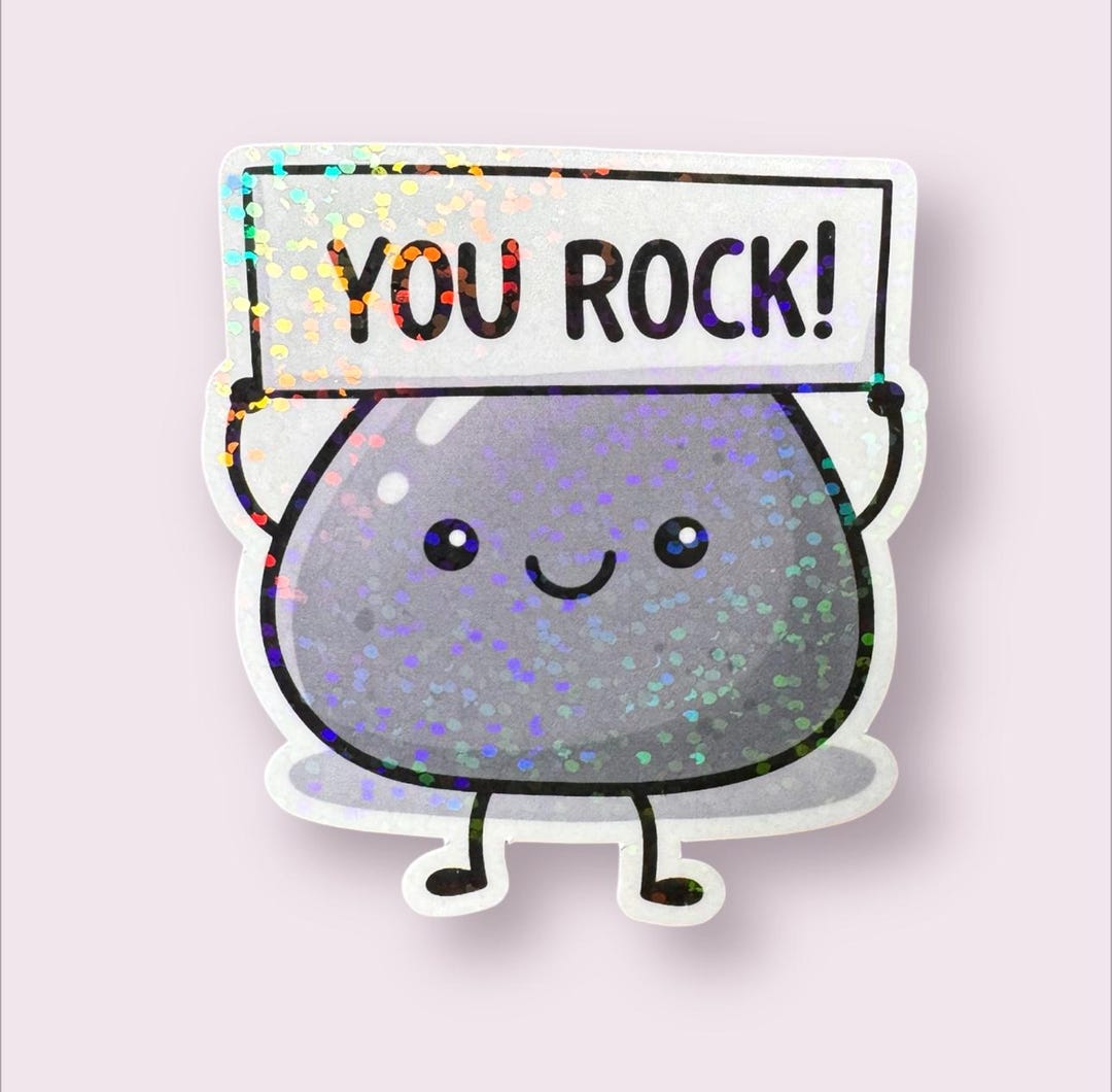 You Rock Sticker, Cute Motivational Sticker, Kawaii Rock Pun ...