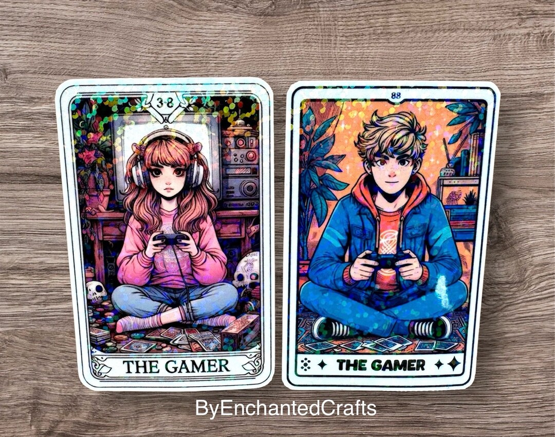 Gamer Tarot Card Stickers, 2.5" Sparkly Holographic Vinyl Stickers, Boy ...