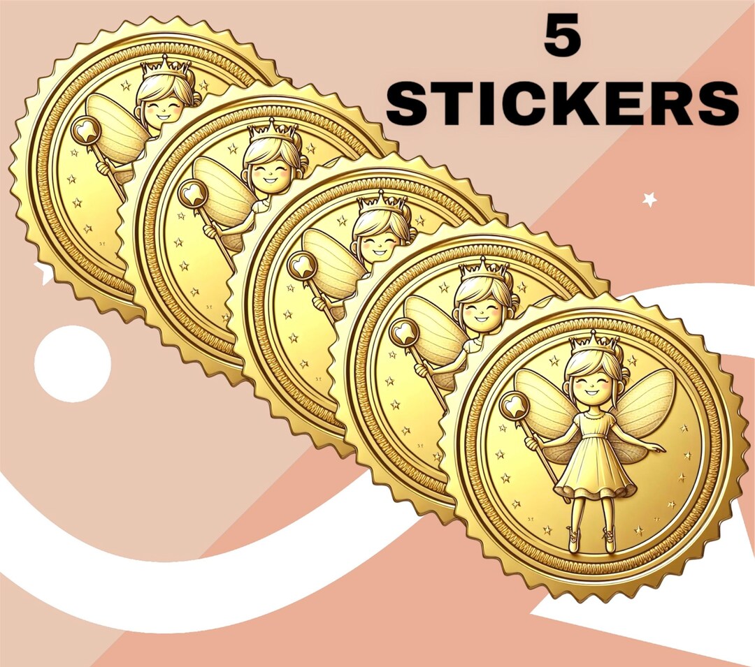 Magical Tooth Fairy Gold Seal Sticker Set 2, Sparkly Design, 5 Stickers ...
