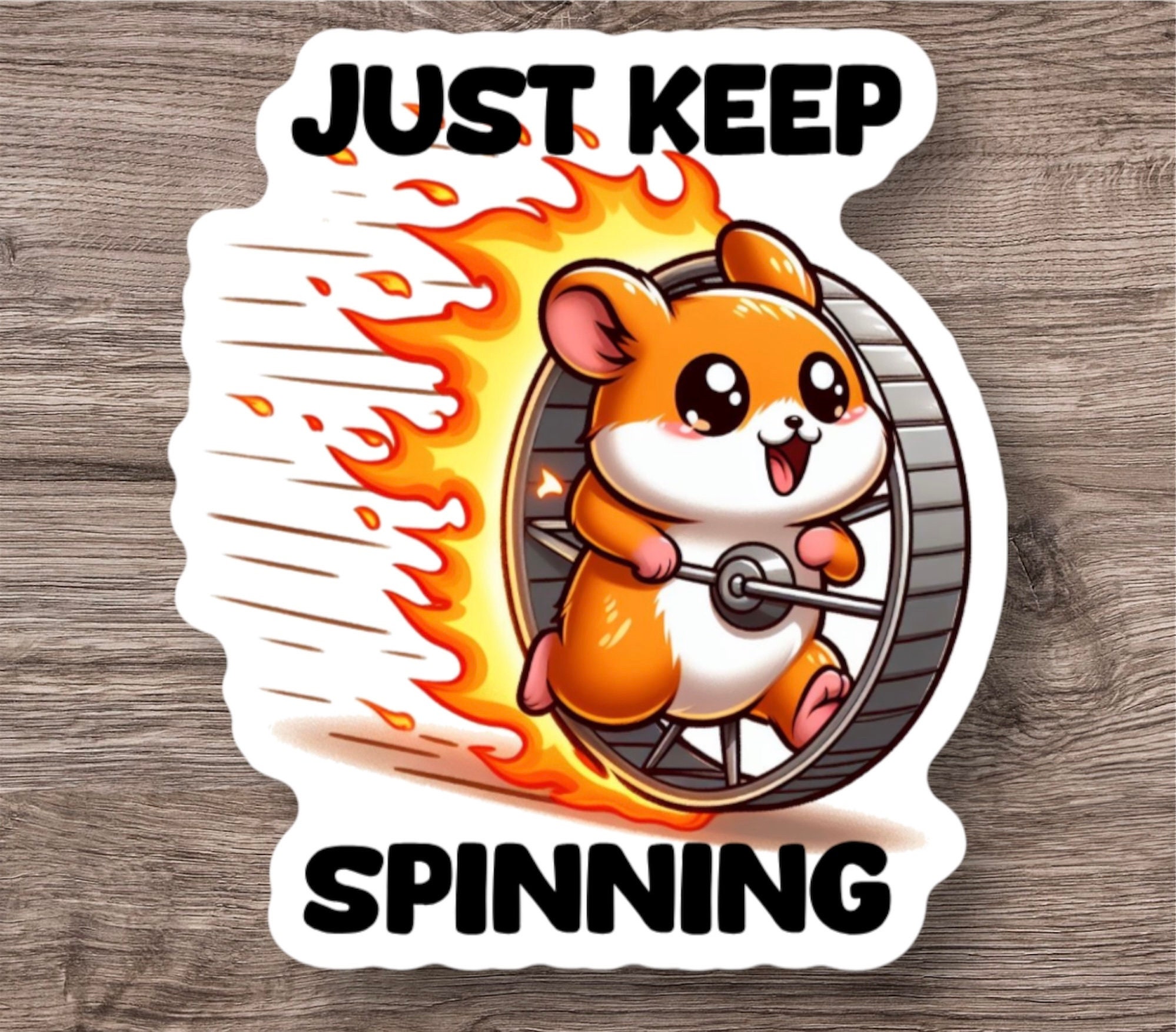 Cute Cartoon Hamster Running on Fire Wheel Holographic Sticker, Just ...