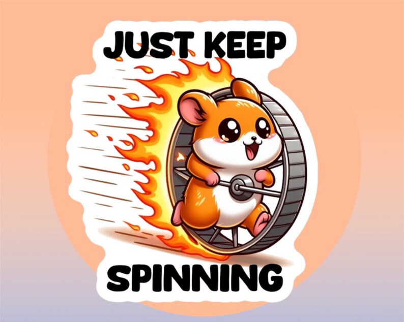 Cute Cartoon Hamster Running on Fire Wheel Holographic Sticker, Just ...