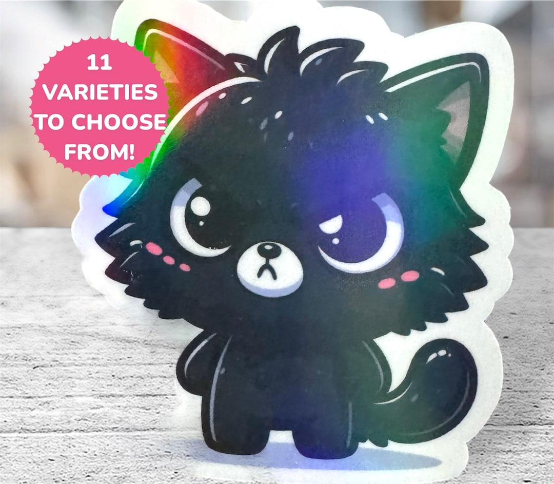 Cute Grumpy Cat Holographic Stickers, Grumpy Kitty Sticker, Vinyl ...