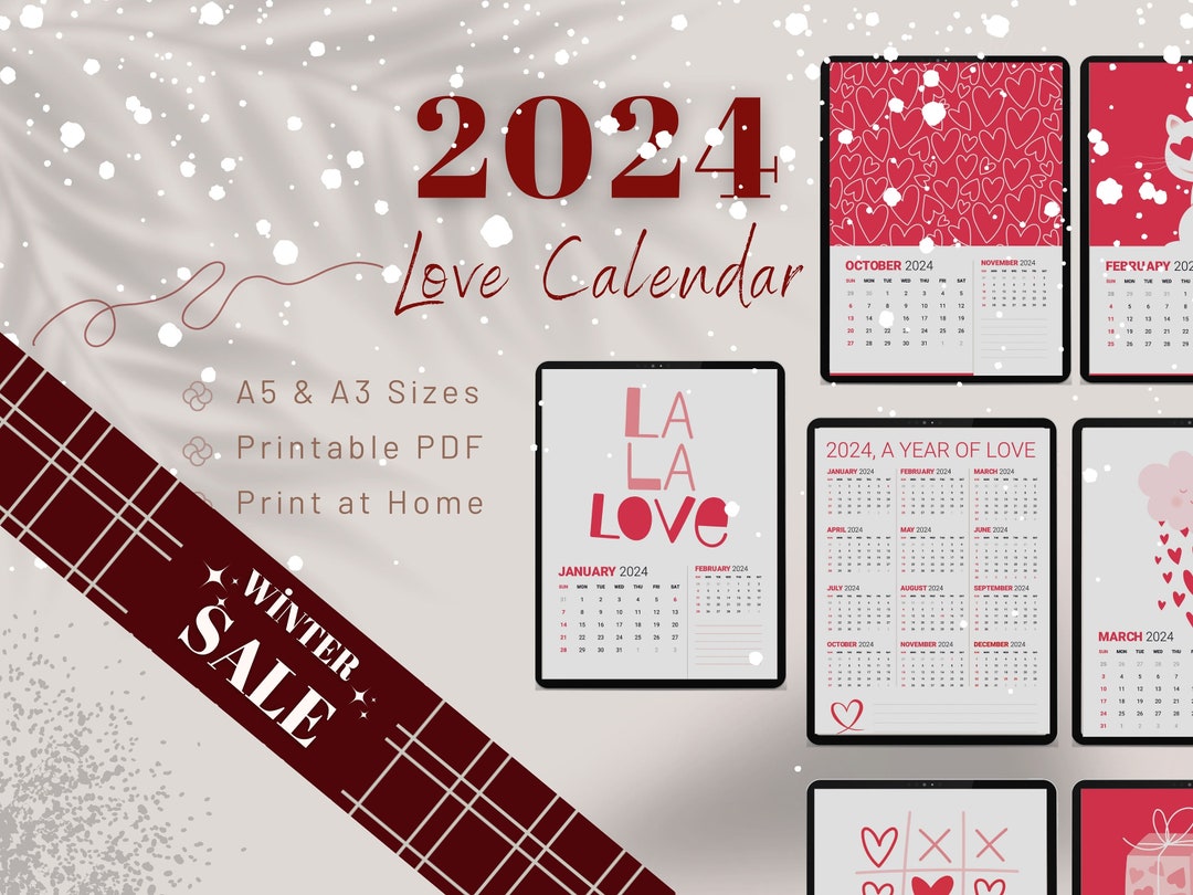 Digital Printable 2024 Calendar L Custom Design Calendar L Love ...