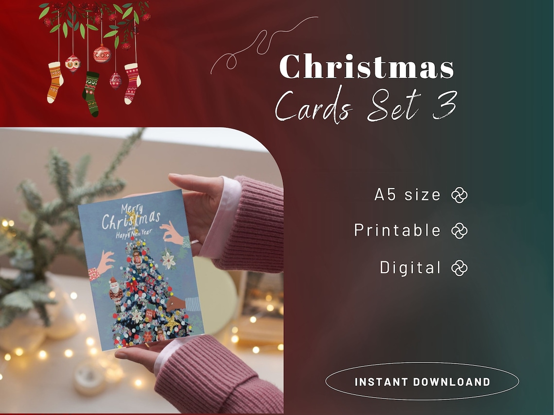 Printable Christmas Card L Digital Downloadable Printable L Merry ...