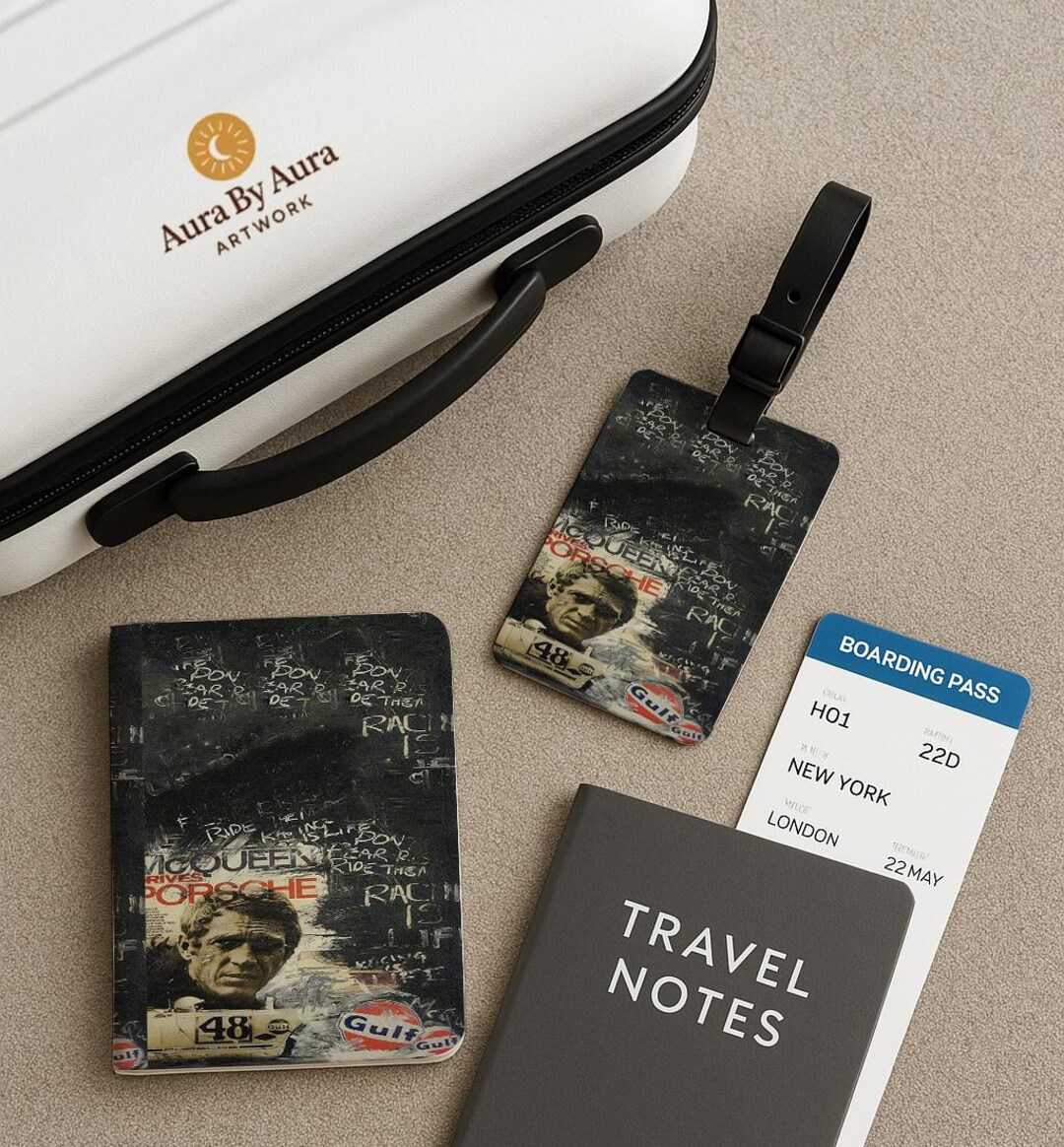 Vintage Racing Artwork Steve Mcqueen Travel Passport Case Cover and ...