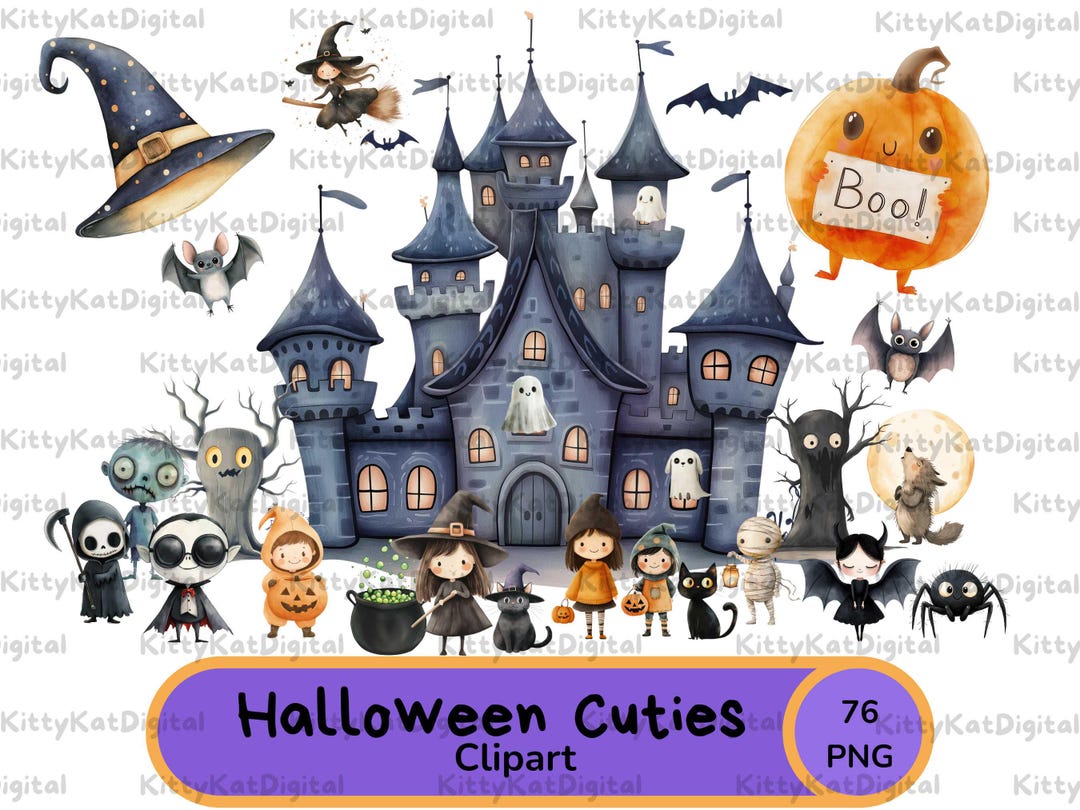 Halloween Cuties Clipart Bundle – 76 PNG Images – Cute Witch Ghost ...