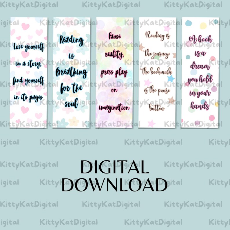 10 Pastel Quote Bookmark Printable Set, Digital Download, PDF and PNG ...