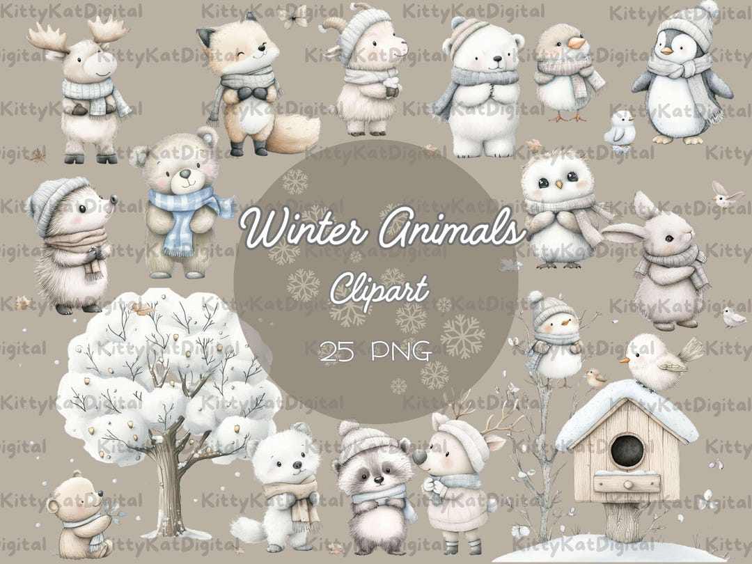 Winter Animals Clipart 25 Transparent PNG. Scrapbooking, Card Making ...