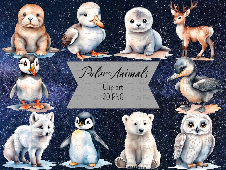 Polar Animals Clipart, Watercolor, 3000x3000 Transparent PNG ...
