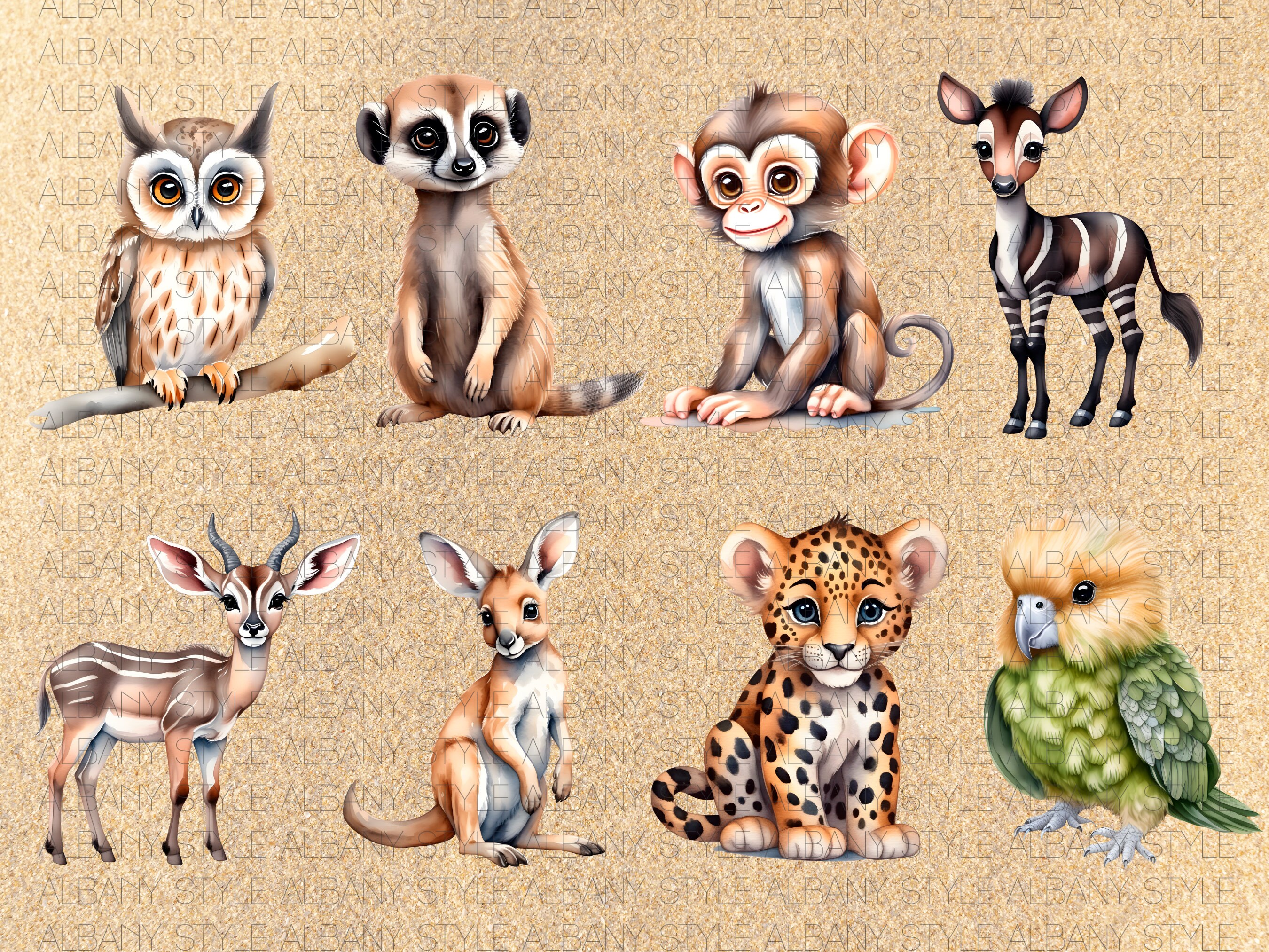 Wild Animals Clipart Safari Clipart Watercolor 3000x3000 - Etsy