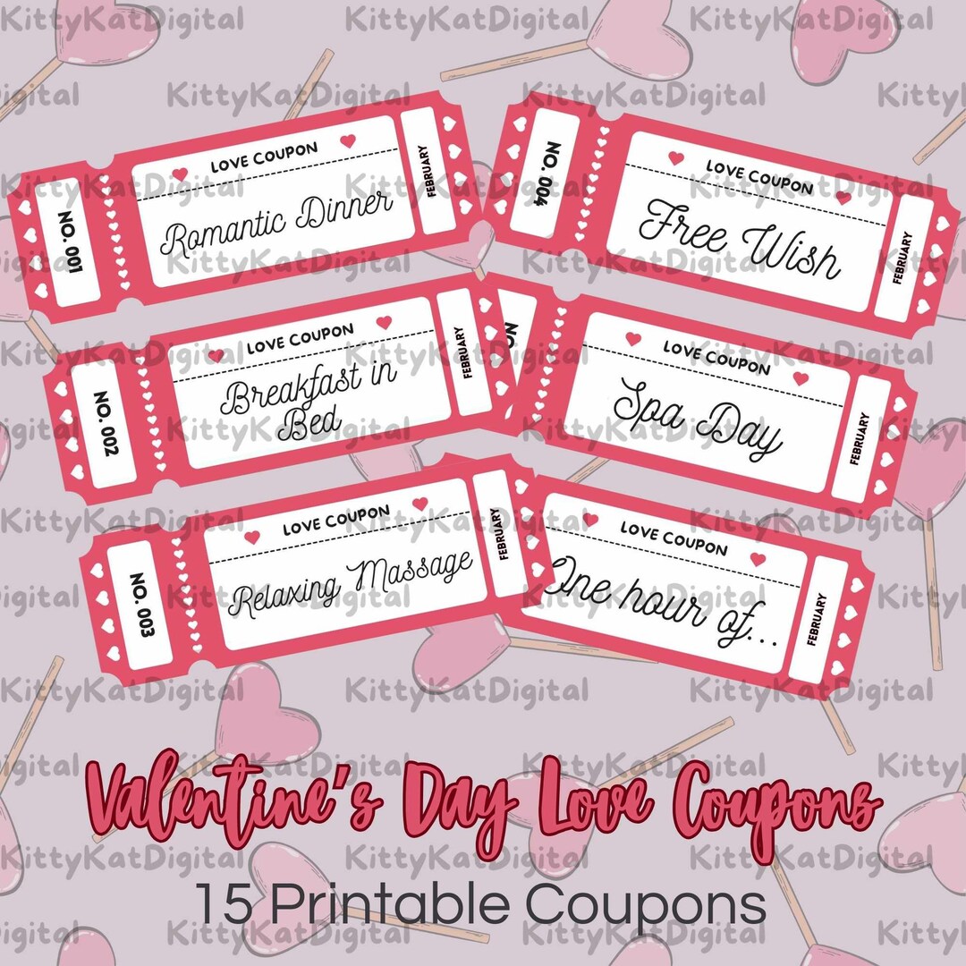 Valentine's Day Love Coupons, Printable Valentines Day Gifts, Digital ...