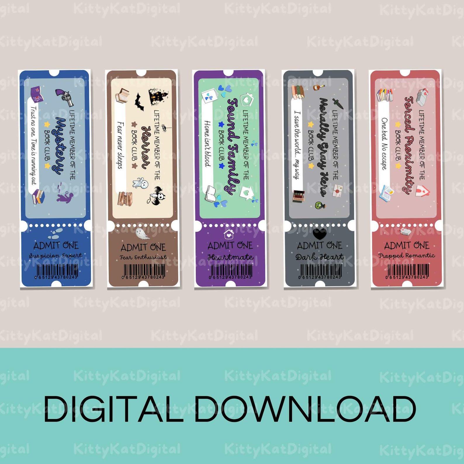 Printable Bookmarks, Book Club Member Ticket, Digital Download, PDF and ...