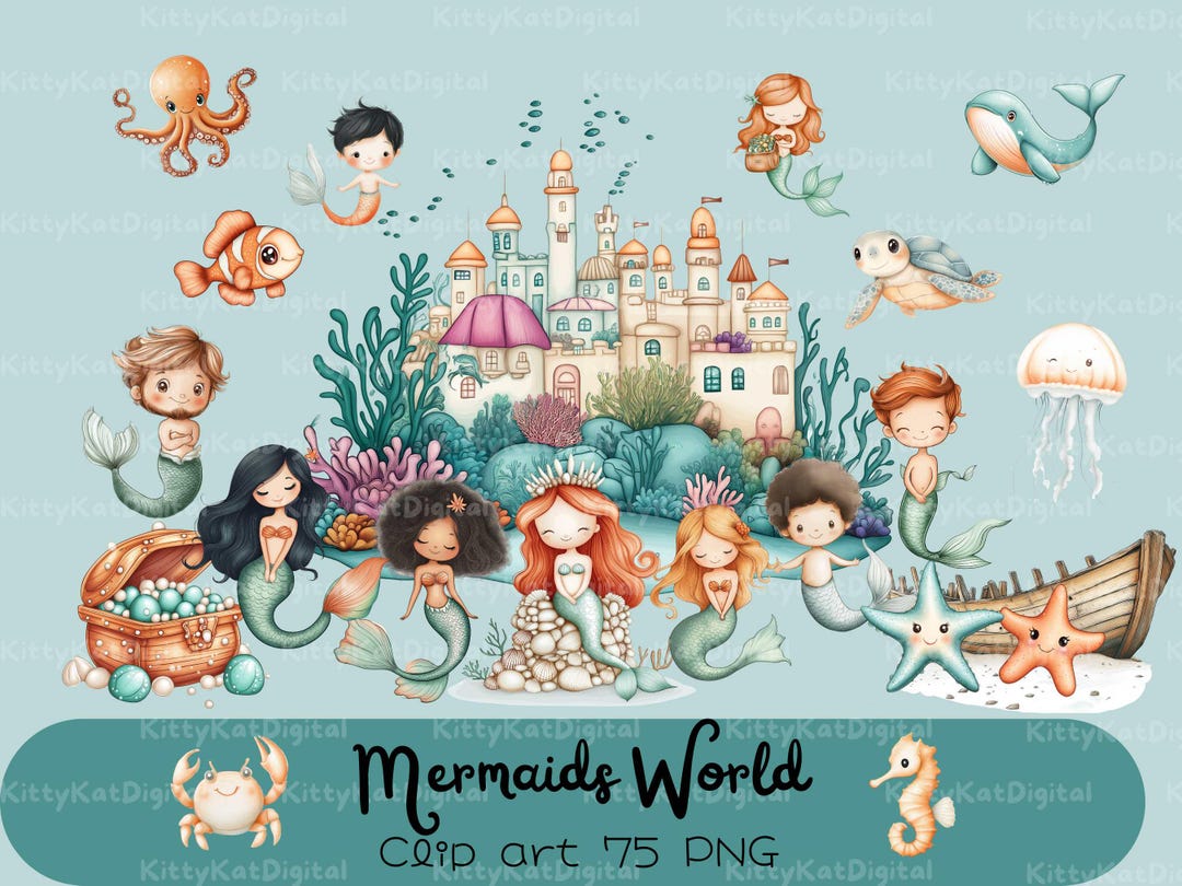 Mermaids World Clipart Set – 75 Transparent PNG, Card Making ...