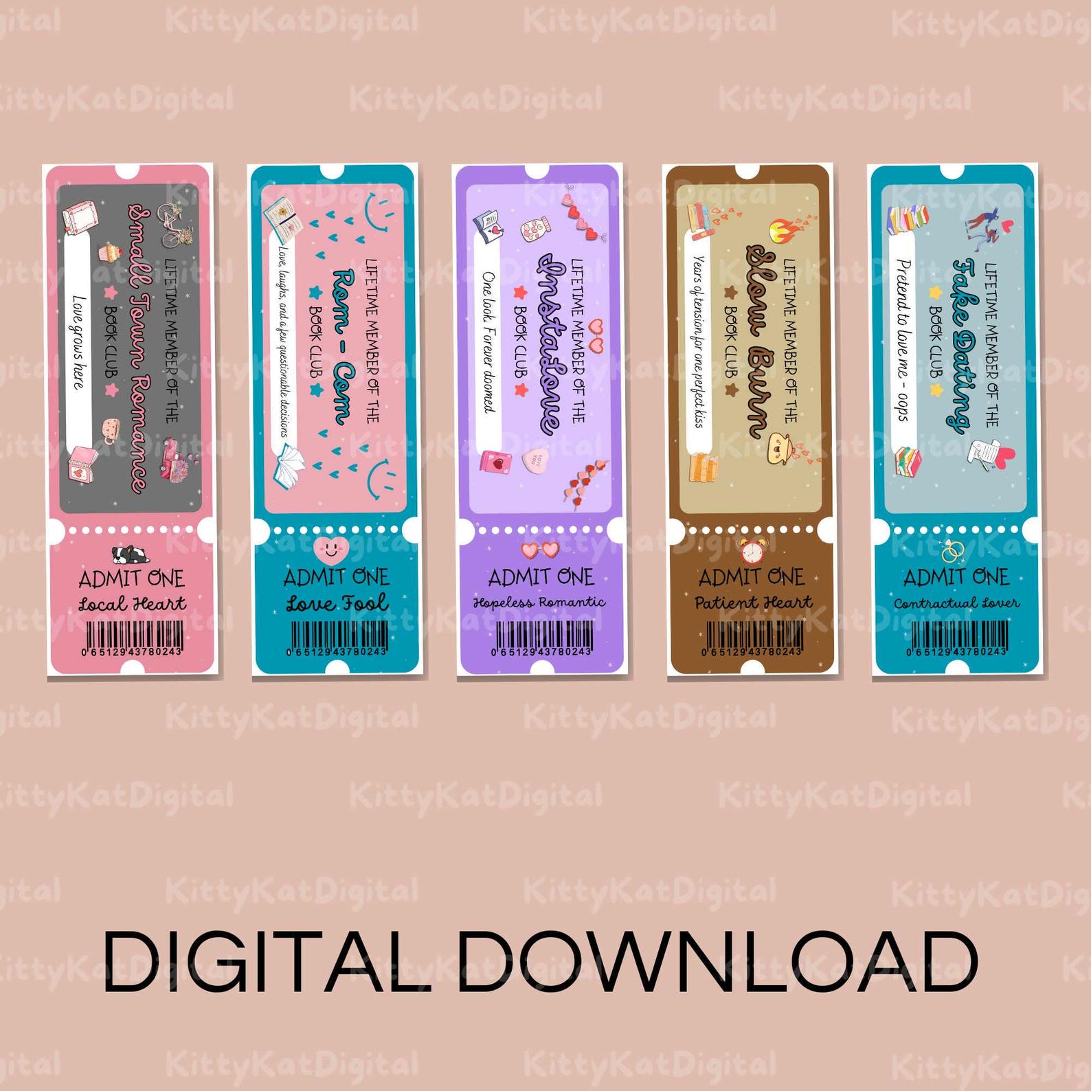 Romance Book Club Ticket Bookmarks, Book Lover Gift (digital Download ...