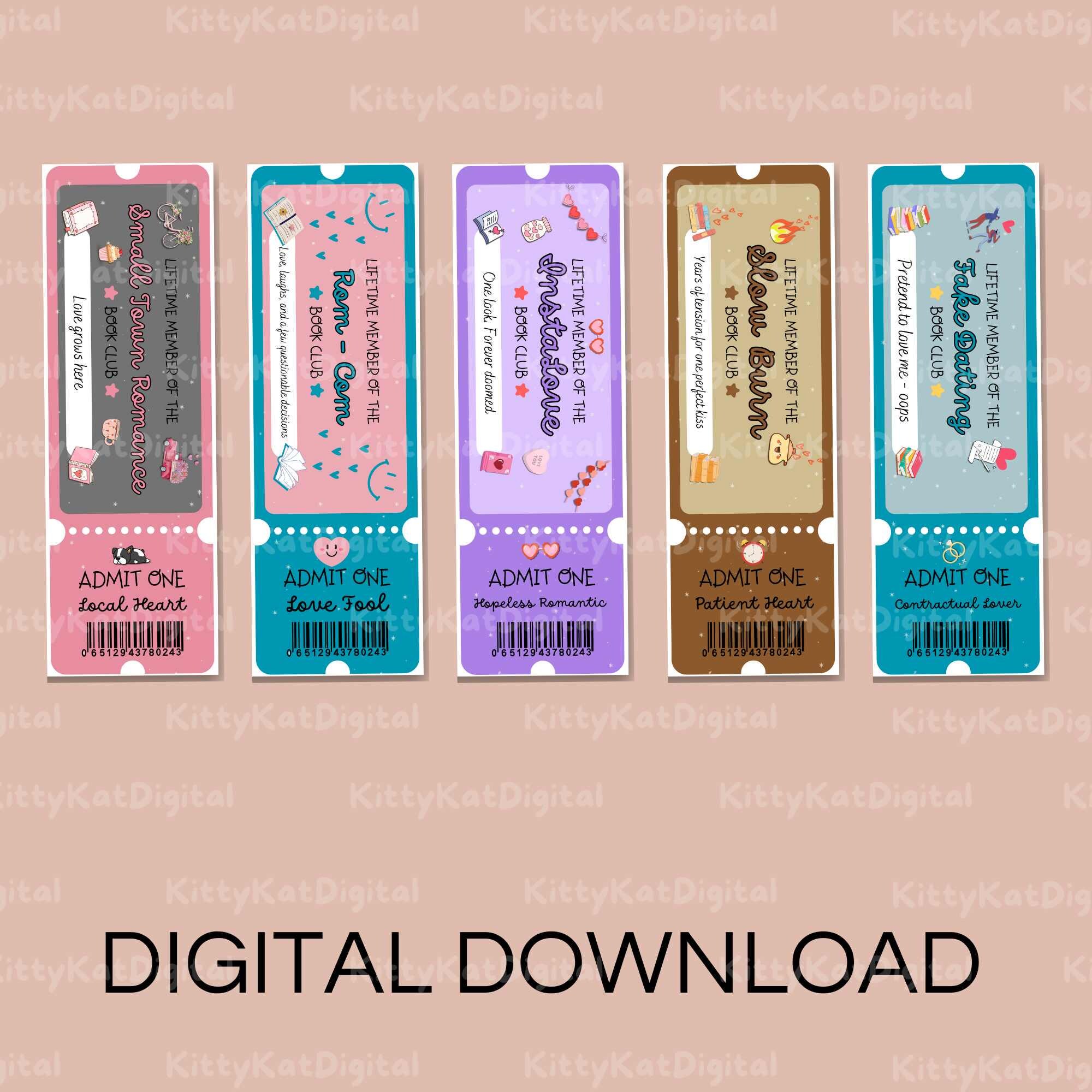 Printable Bookmark, Romance Book Club Member Ticket, Love Books ...