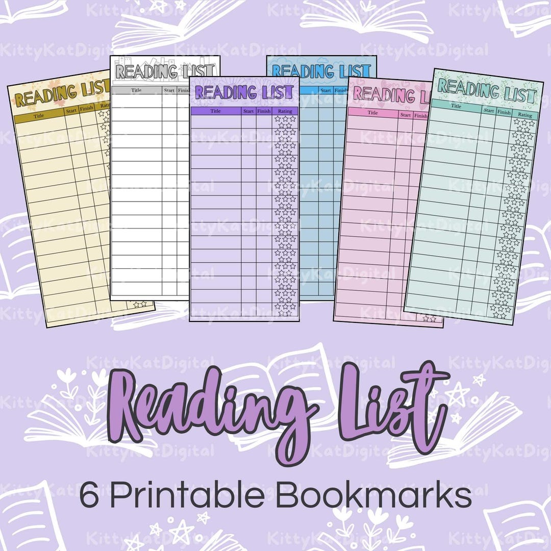 Reading List Printable Bookmarks, PNG, PDF Digital Download, Book ...