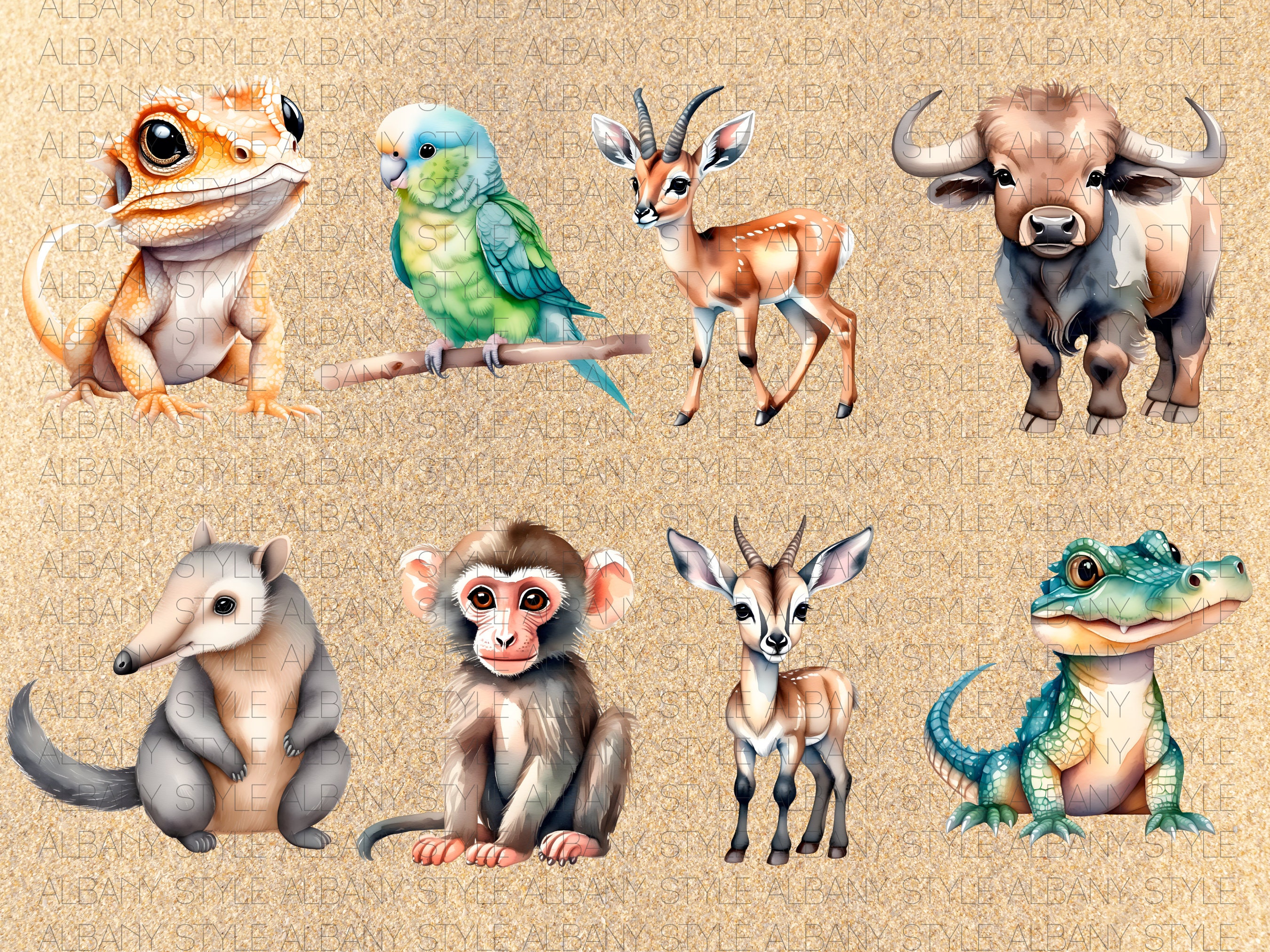 Wild Animals Clipart Safari Clipart Watercolor 3000x3000 - Etsy