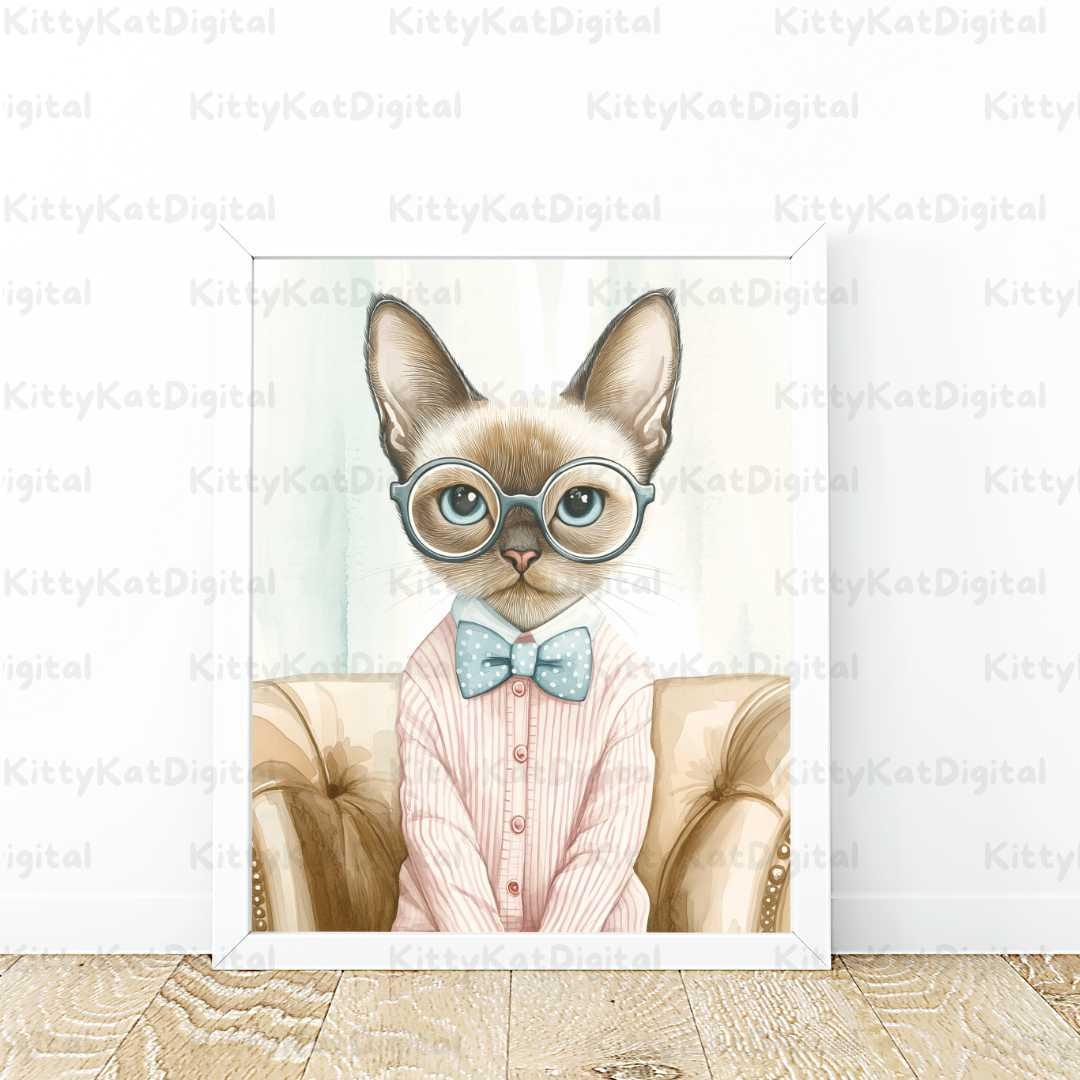 Sassy Cat Printable Wall Art – Siamese Cat With Glasses - Etsy