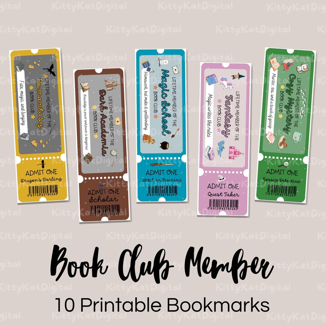 Vintage Book Club Ticket Bookmarks: Set of 10 (PDF & PNG) - Etsy