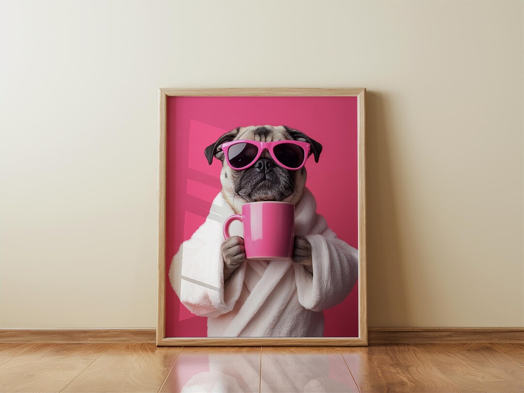 Printable Wall Art, Pug Drinking Coffee, Dopamine Dining Room, Colorful ...