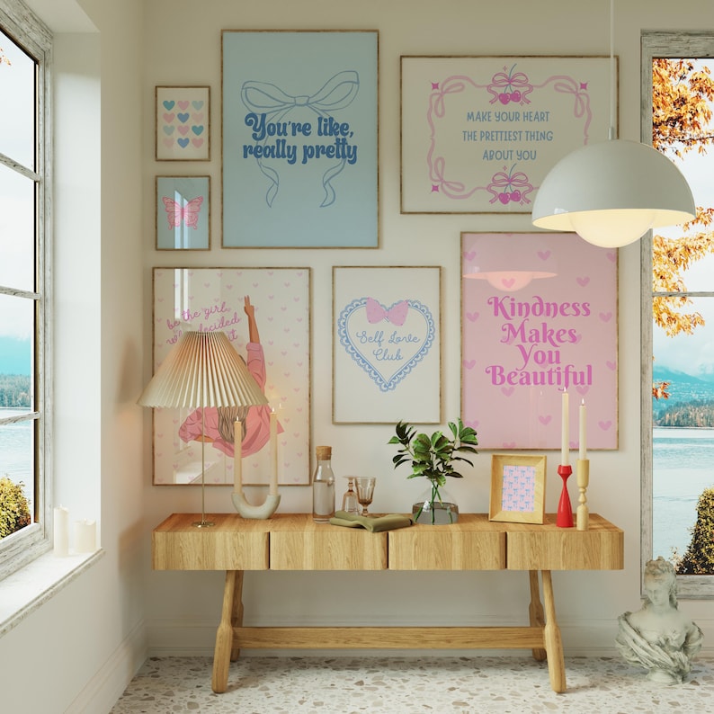 Self Love Wall Art, Pink and Blue Preppy Set of 10, Positive ...