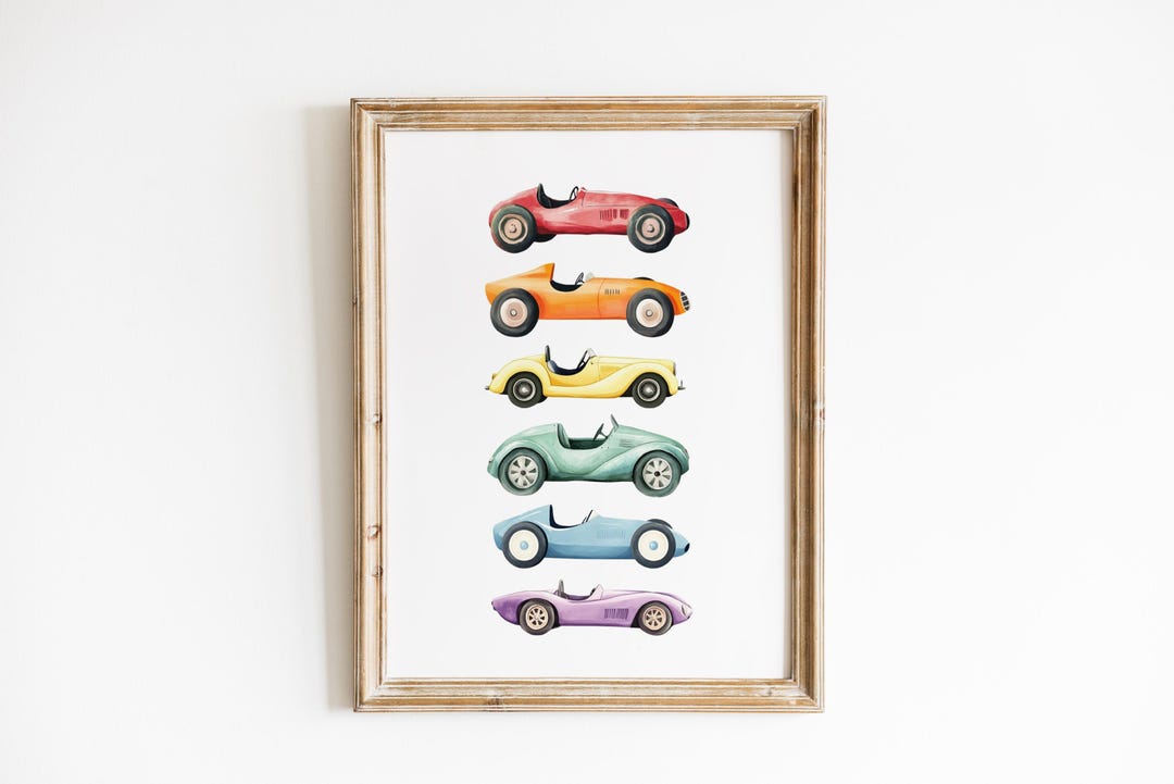 Colorful Cars Poster, Bright Rainbow Print, Nursery Wall Art, Playroom ...