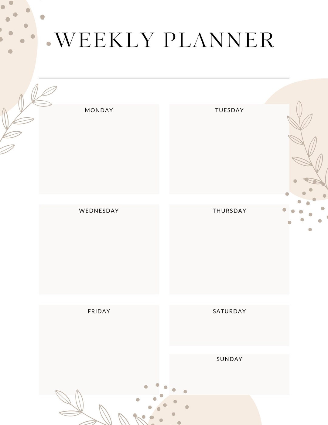 Weekly Planner Printable, Daily Planner, Minimalist Style, Instant ...