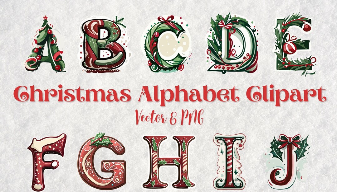 Fancy Doodle Letter Chistmas Alphabet, Christmas Themed Letter Clipart ...