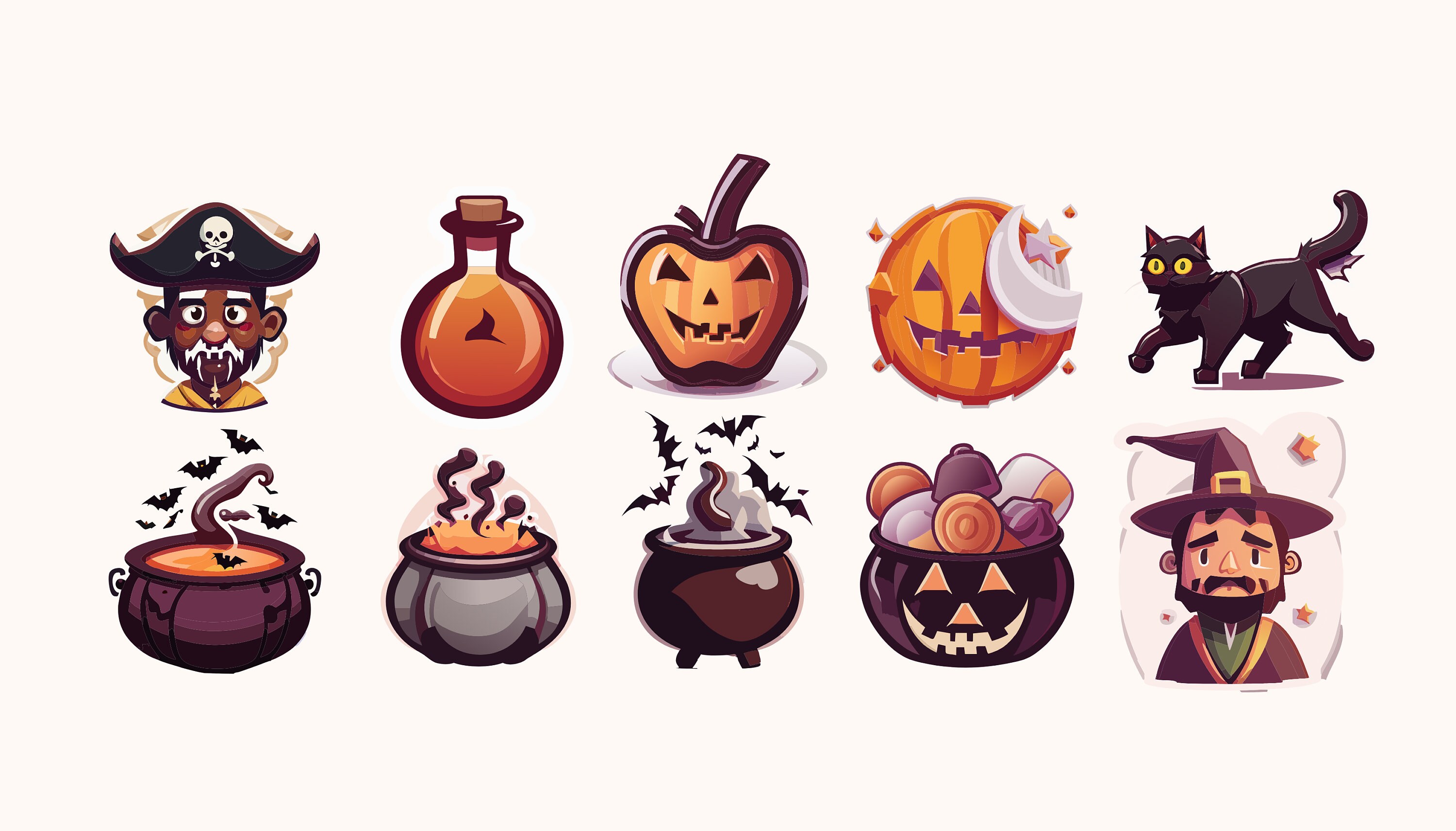 50 Halloween Icons Clipart Bundle, Spooky Halloween Cartoon Vectors and ...