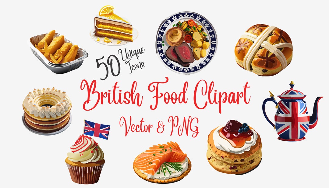 50 British Food Icons Clipart Bundle, Realistic English Tea and Food ...