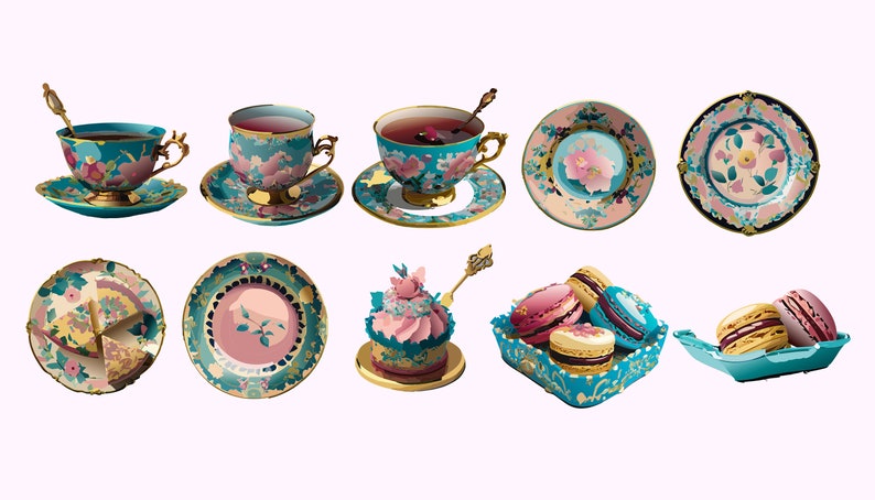 50 Afternoon Tea Icons Clipart Bundle, Vintage British Aternoon Tea and ...