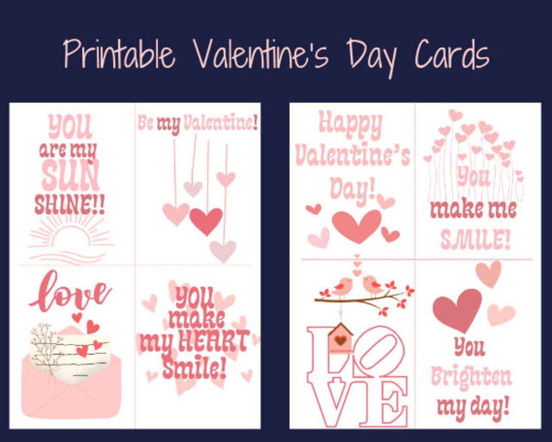 Printable, Valentine's Day Cards, 8 Cards, Instant Download, Pink ...