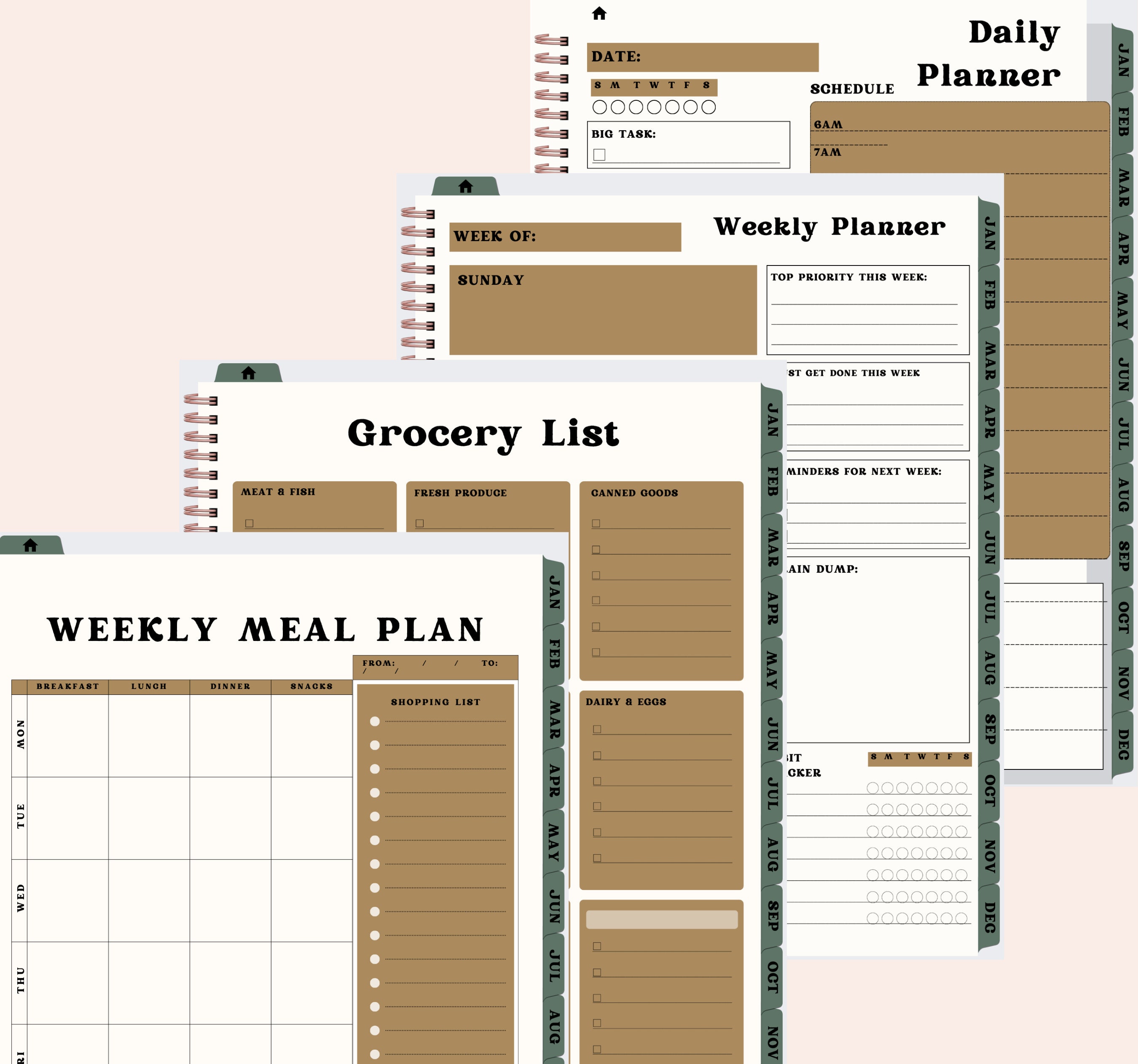 Digital Planner, Editable, Instant Download, Hyperlinked, Undated ...