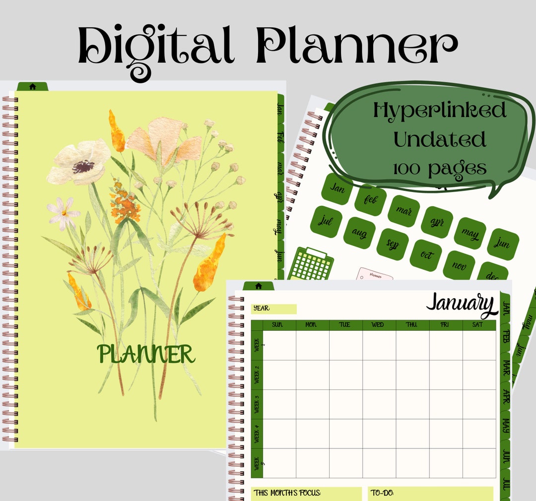 Digital Planner, Editable, Instant Download, Hyperlinked, Undated ...