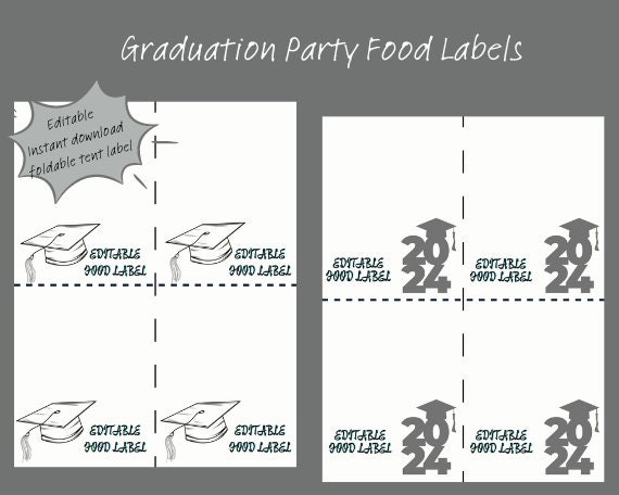 Graduation Party Food Labels, Editable, Instant Download, Foldable ...
