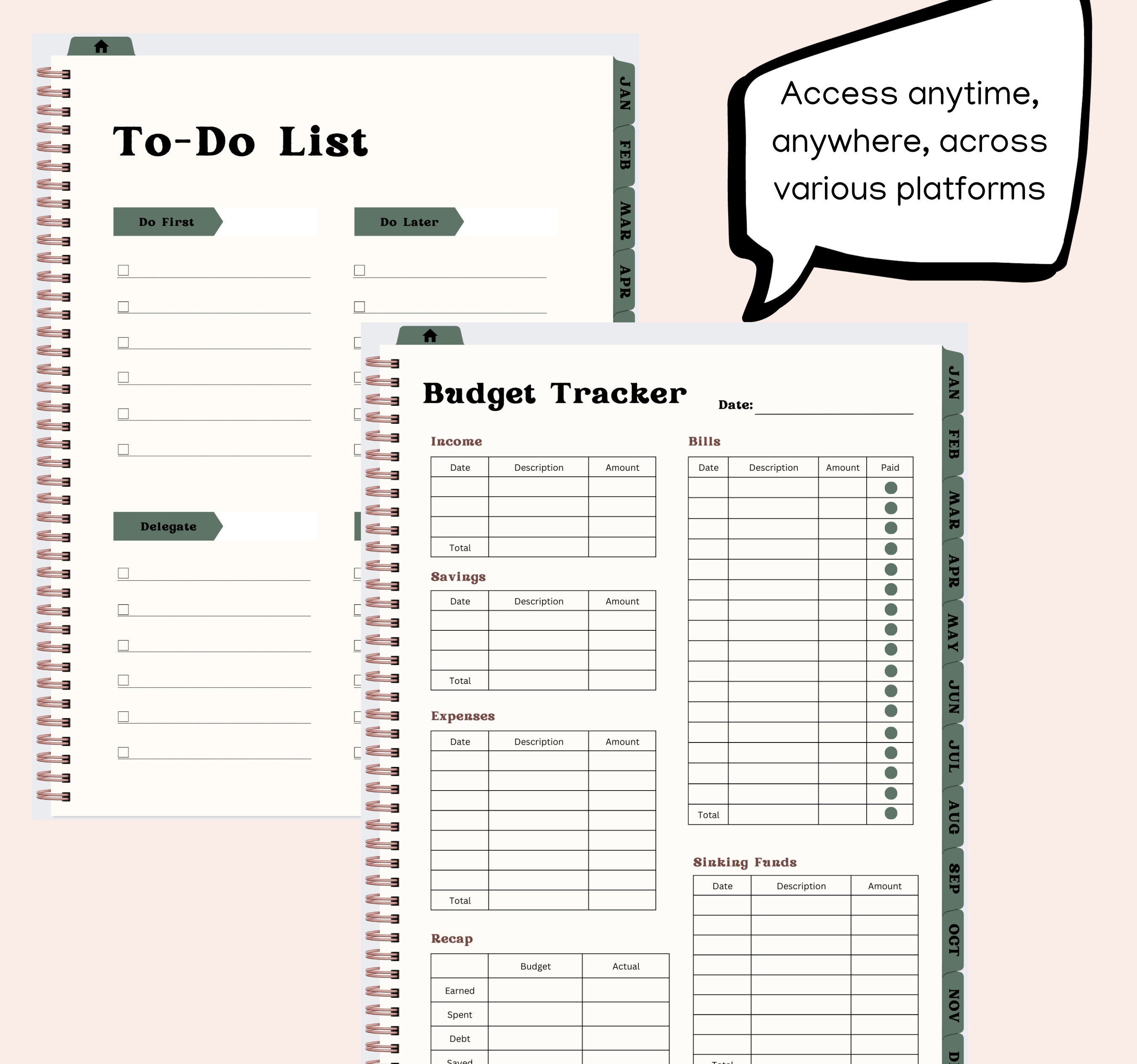 Digital Planner, Editable, Instant Download, Hyperlinked, Undated ...