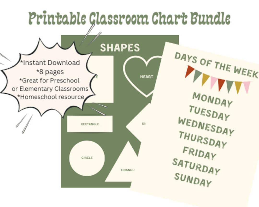 Printable Classroom Chart/resource Bundle, 8 Pages; Instant Download ...